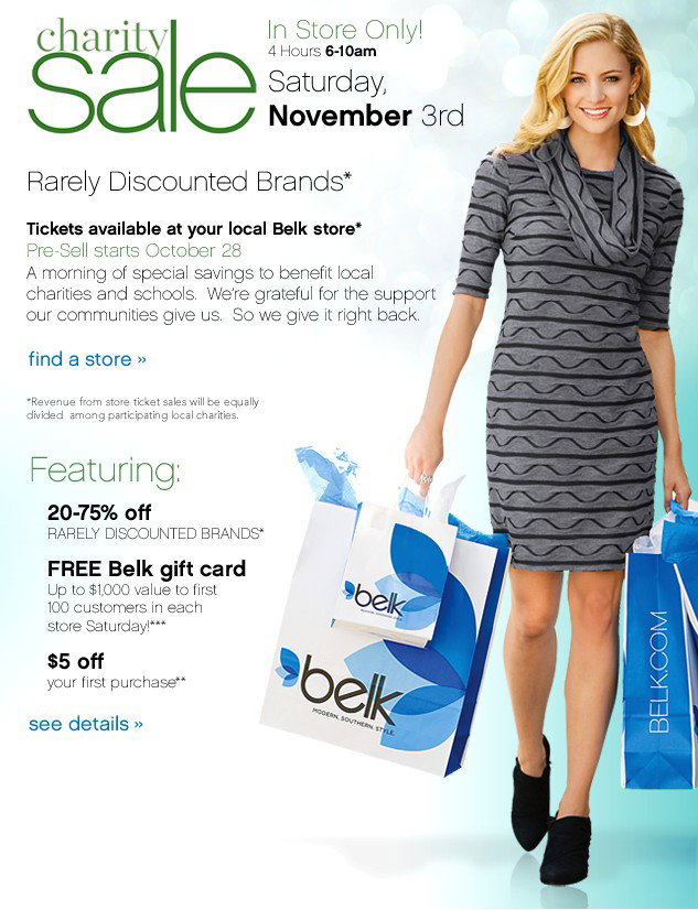 Belk: Belk Charity Sale on Nov. 3, Plus Pre-Sell Starts Tomorrow! | Milled