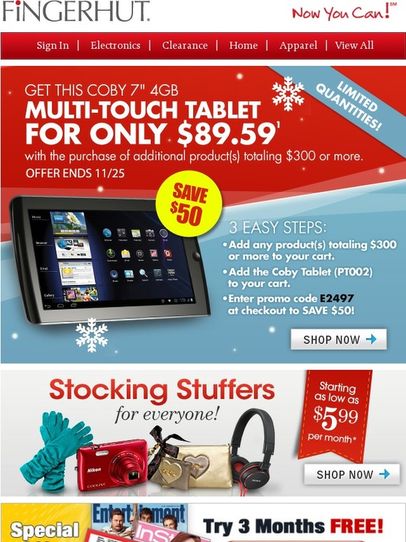 Fingerhut: Fingerhut: Get a Coby 7" 4GB Muti-Touch Tablet (PT002) for ...