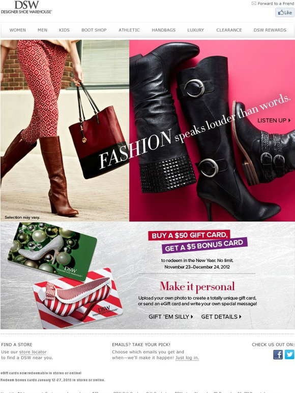 DSW: New boots say everything! (Plus, give a gift card, get a bonus ...