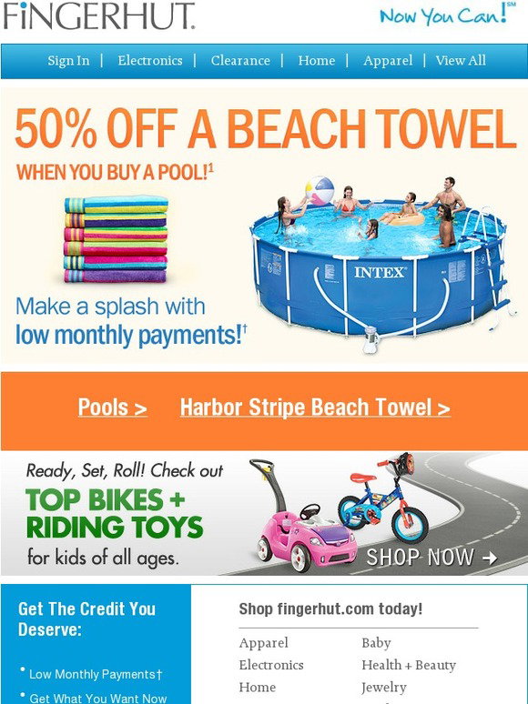 Fingerhut: Fingerhut: Pools + Towels – Soak up the savings! | Milled