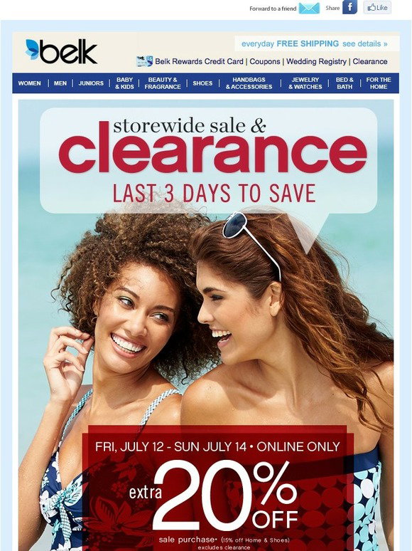 Belk: Last 3 Days – Extra 20% off Sale Purchase – Storewide Sale ...