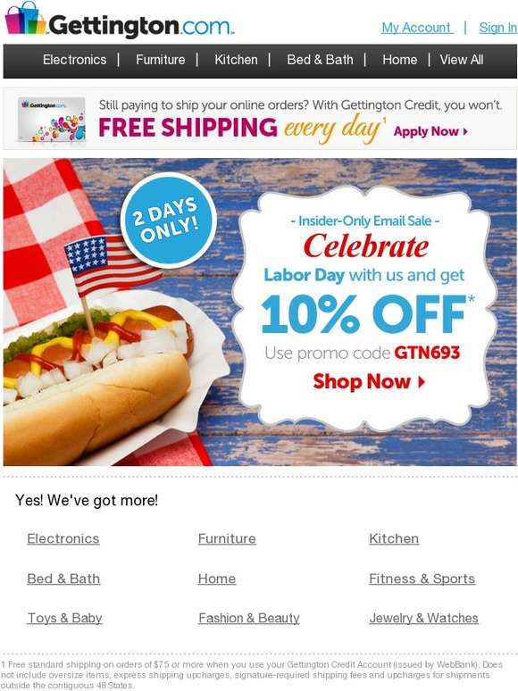 Gettington: Labor Day Savings – 10% Off Insider-Only Email Sale | Milled