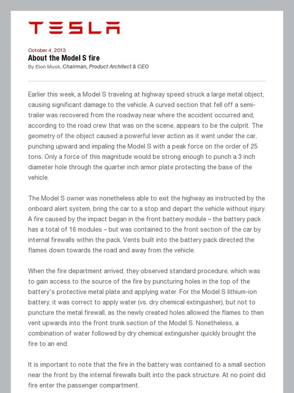 Tesla: About the Model S fire | Milled