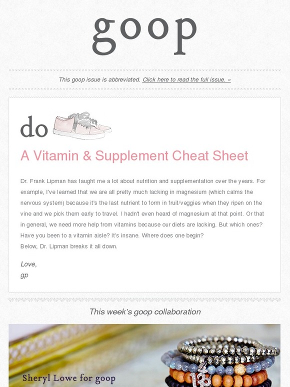 goop: A Vitamin & Supplement Cheat Sheet | Milled