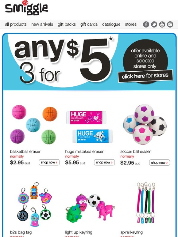 Smiggle: choose any 3 for $5! | Milled