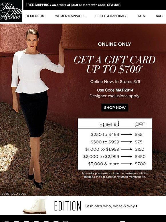 Saks Fifth Avenue: Shop Men's Designers & Get a Gift Card Up to $700 ...
