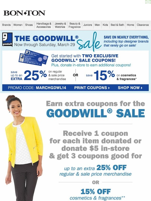 Bonton: Donate $5, get 3 Goodwill Sale coupons! | Milled