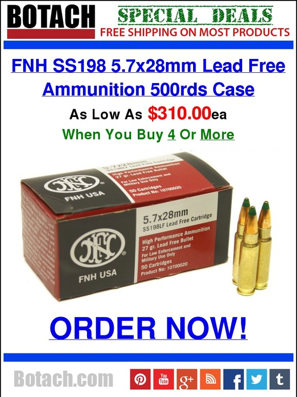 Botach Tactical: FNH SS198 5.7x28mm Lead Free Ammunition | Milled