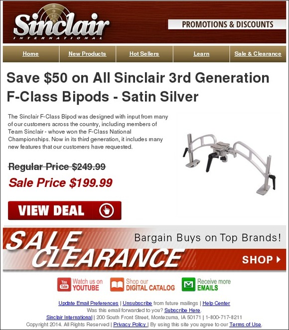 Brownells: Save $50 On All Sinclair 3rd Generation F-Class Bipods in ...