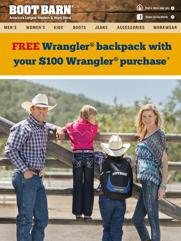 BootBarn.com: FREE Wrangler Backpack + Save $20 On Cody James & Shyanne ...
