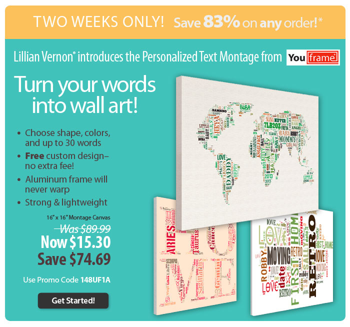 Lillian Vernon: Create Your Personal Text Montage plus Save 83% | Milled