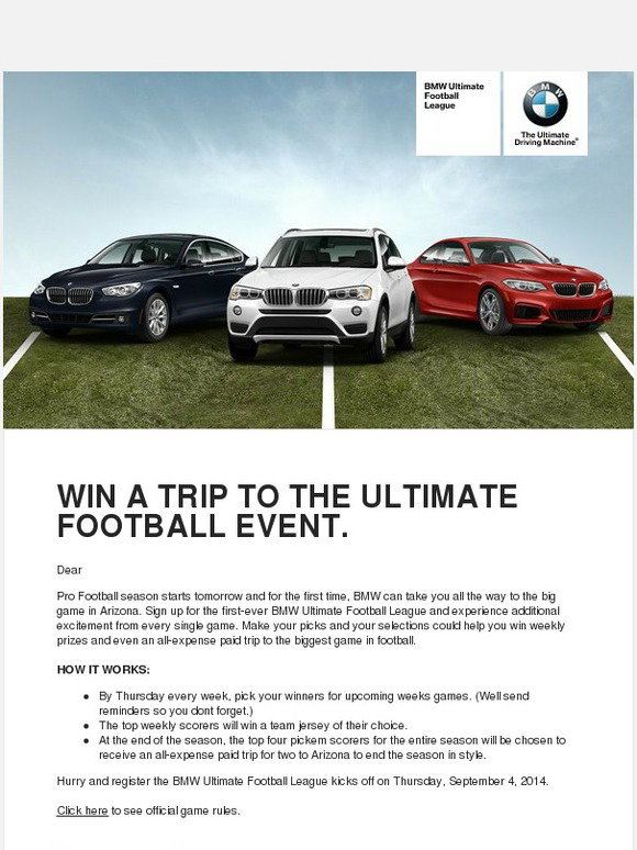 BMW: Win big with the BMW Ultimate Football Challenge. | Milled