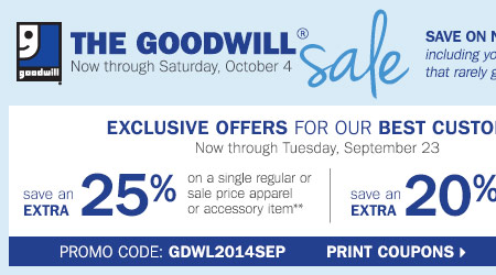 Bonton: The Goodwill Sale Starts TODAY: 25% off coupons inside... | Milled