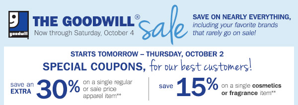 Carson's: Starts tomorrow: $50 coupon & 30% off Goodwill Sale coupons ...