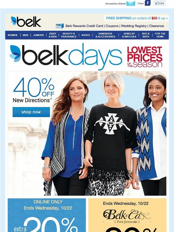 Belk: 20% off w/Coupon – Belk Days | Milled