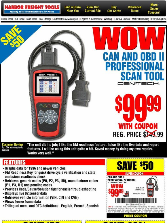 Harbor Freight: WOW | Professional Scan Tool Only $99.99 | Plus Super ...