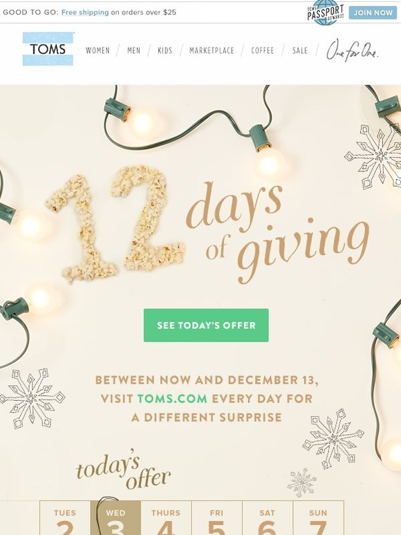 TOMS: 12 Days of Giving: daily gifts from TOMS | Milled
