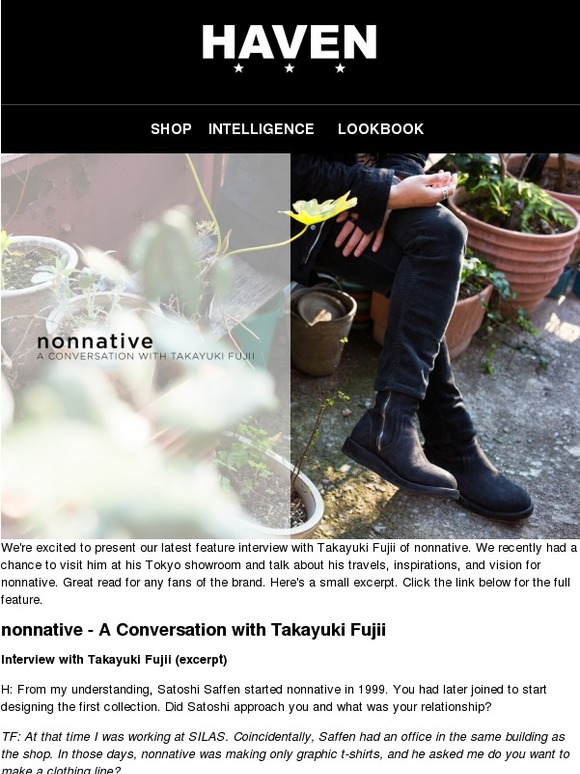 Haven: Interview Feature | nonnative - A Conversation with Takayuki Fujii | Milled