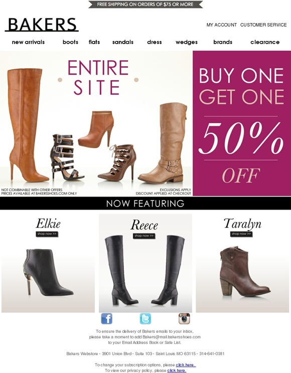 Bakers Shoes: ENTIRE SITE BUY ONE GET ONE 50% OFF!!! | Milled