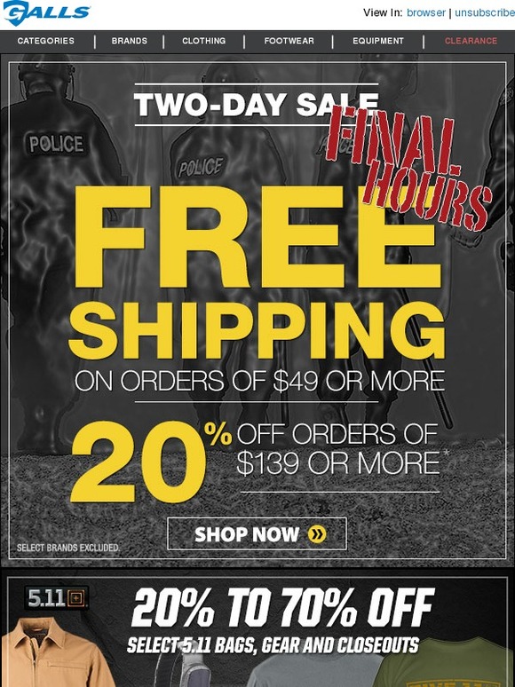 Galls: Flash Sale Final Hours + FREE Shipping | Milled