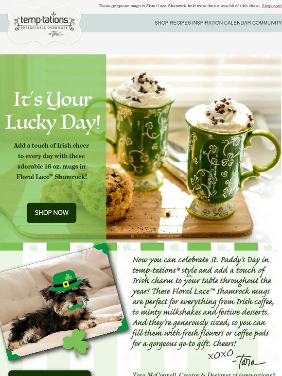 Temp-tations: Raise a mug of Irish Cheer! Shop NEW Floral Lace Shamrock ...