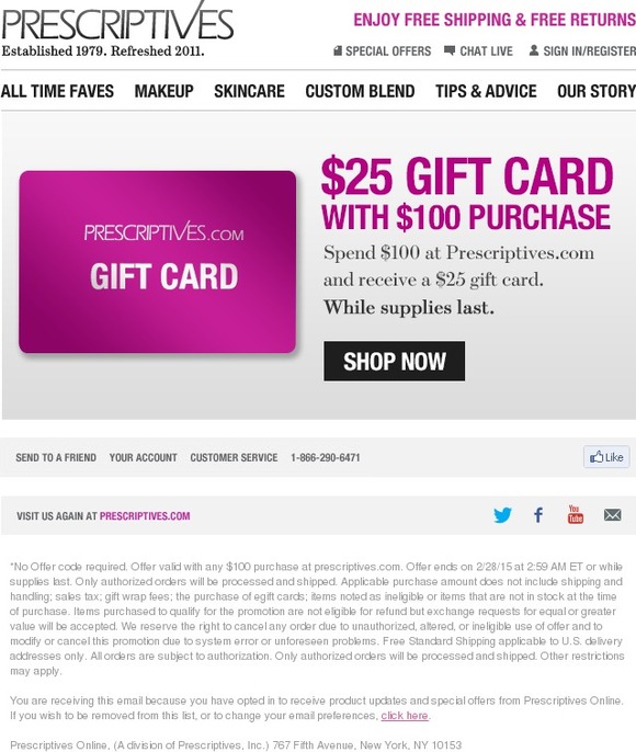 Prescriptives: Spend $100 + Receive $25! | Milled