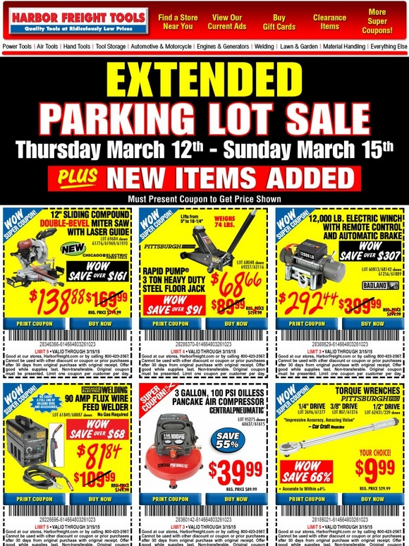Harbor Freight: Too Big for One Weekend | Get Parking Lot Sale Prices ...