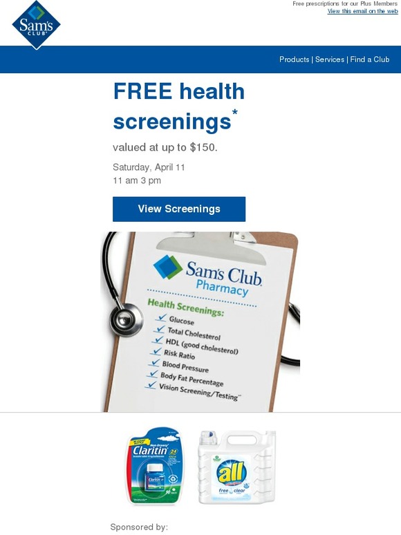 Sam's Club: Free health screening - April 11 | Milled