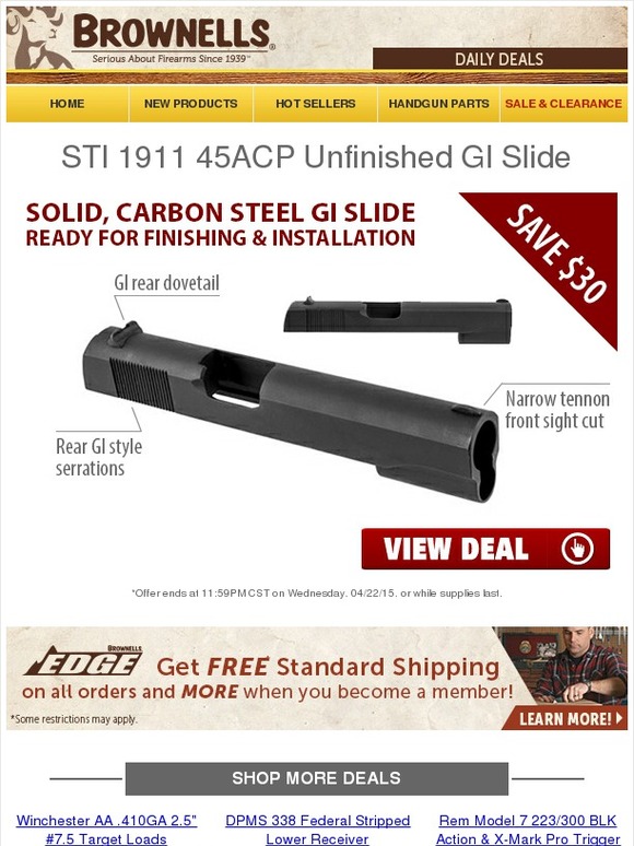 Brownells: STI 1911 GI 45ACP Slide Now $30 Off! | Milled