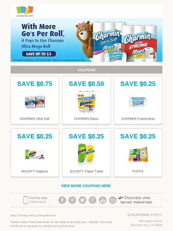 Coupons.com: Charmin | Bounty | Puffs | Milled