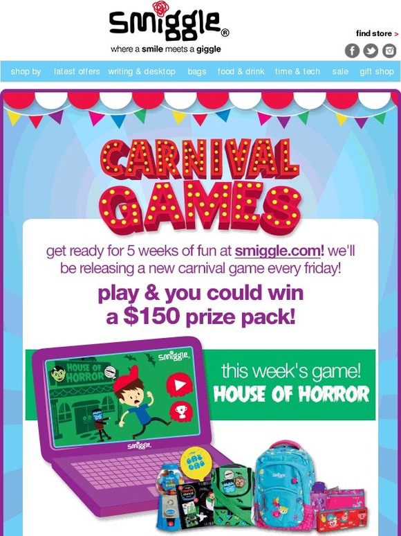 Smiggle: PLAY GAMES & WIN PRIZES at the smiggle carnival! | Milled