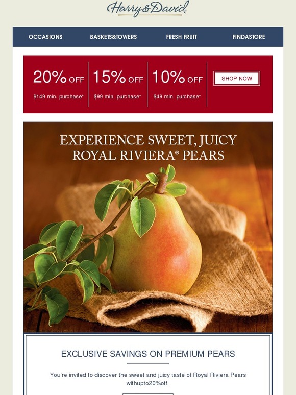 Harry & David: Now in season - our famous Royal Riviera Pears with up ...
