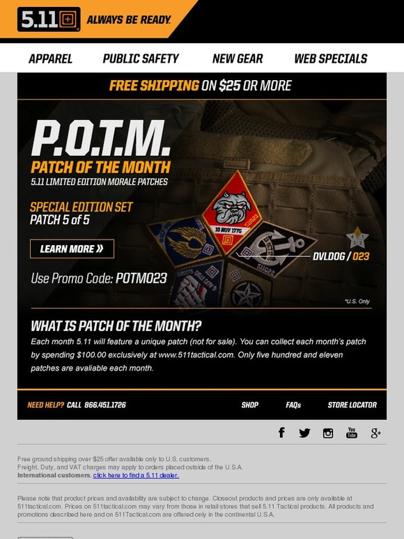 5.11 Tactical: November POTM, Final Patch of Set of 5 | Milled