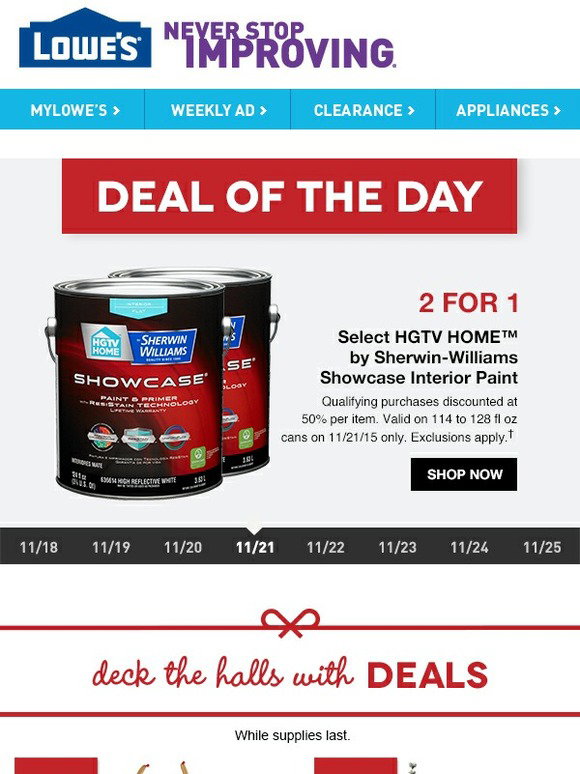 Lowe's: Deal of the Day: 2 for 1 HGTV HOME™ Paint by Sherwin-Williams ...