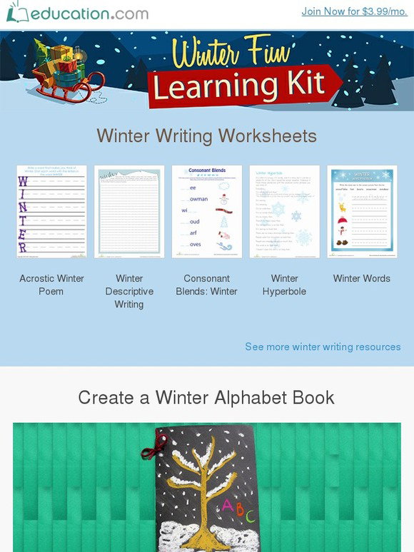 Education.com: Fun Winter Writing Worksheets for Kids | Milled