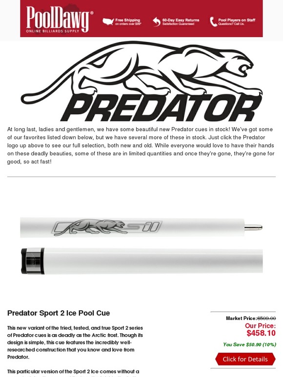 PoolDawg: 📣 Dawgmail: New Predator Cues! | Milled