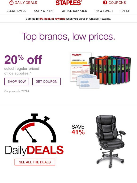 Staples: We're giving you a coupon for 20% off. | Milled