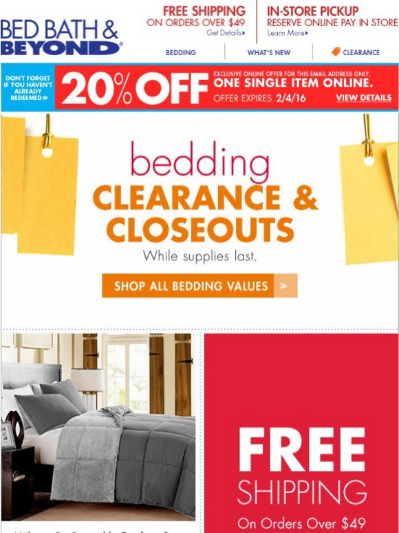 Bed Bath & Beyond: Clearance & Closeouts: Bedding Values. Plus, claim ...