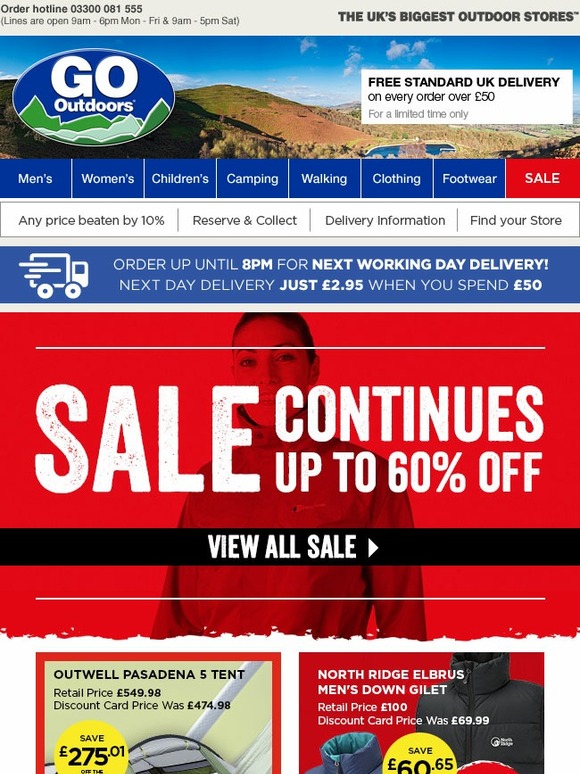 Go Outdoors: Sale continues! Save up to 60% in store & online | Milled