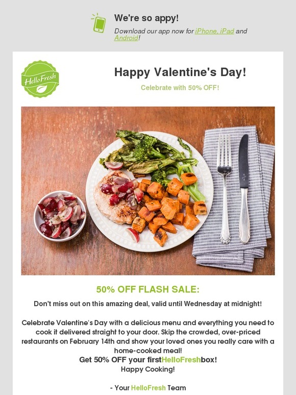 HelloFresh: LIMITED TIME OFFER: Celebrate Valentine's Day with 50% OFF ...