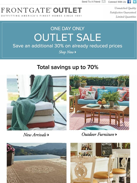 Frontgate: 1-day Outlet Sale: Take an extra 30% off already reduced ...