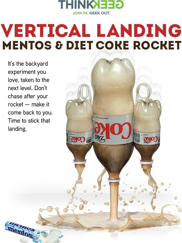 ThinkGeek: Explosive backyard chemistry: Vertical Landing Mentos & Diet ...
