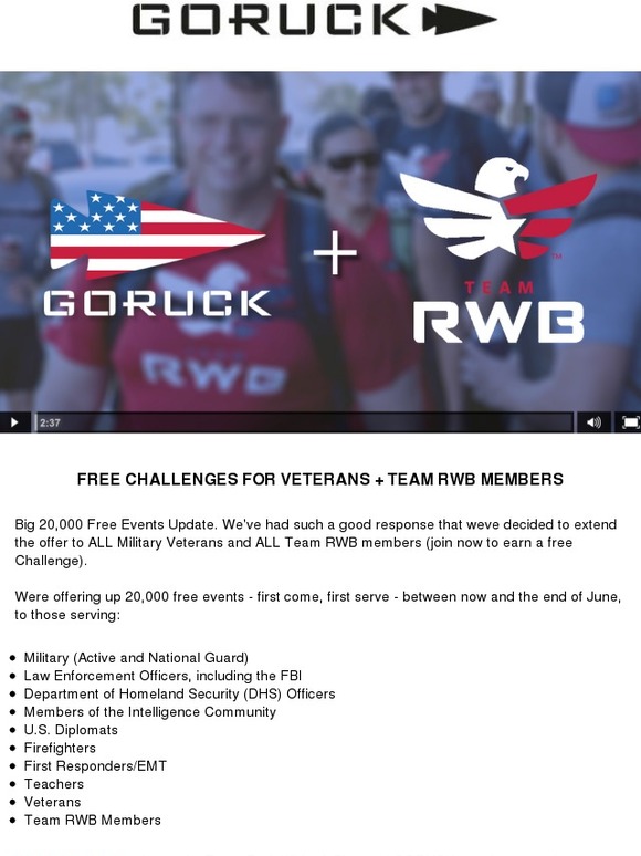 GORUCK: FREE GORUCK Challenges for Veterans & Team RWB Members | Milled