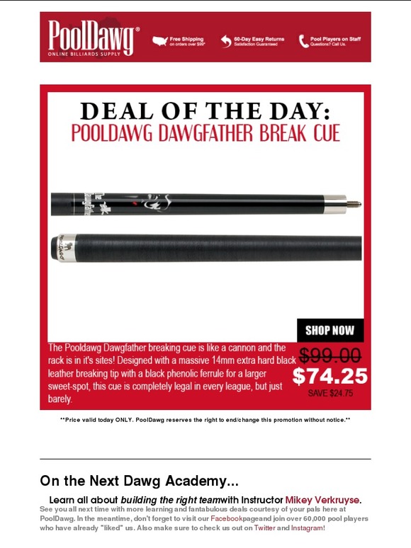 PoolDawg: One Day Deal: Dawgfather Break Cue | Milled