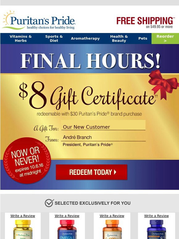 Puritan's Pride: Now or Never, Only Hours Left to Use Your $8 Gift ...