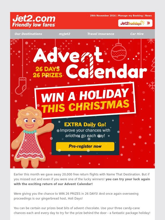 Jet2: Our Advent Calendar is BACK! 26 days, 26 prizes! | Milled