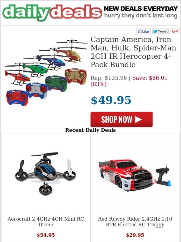 HobbyTron.com: $49.95 - Marvel Super Hero RC Helicopter 4-Pack! | Milled