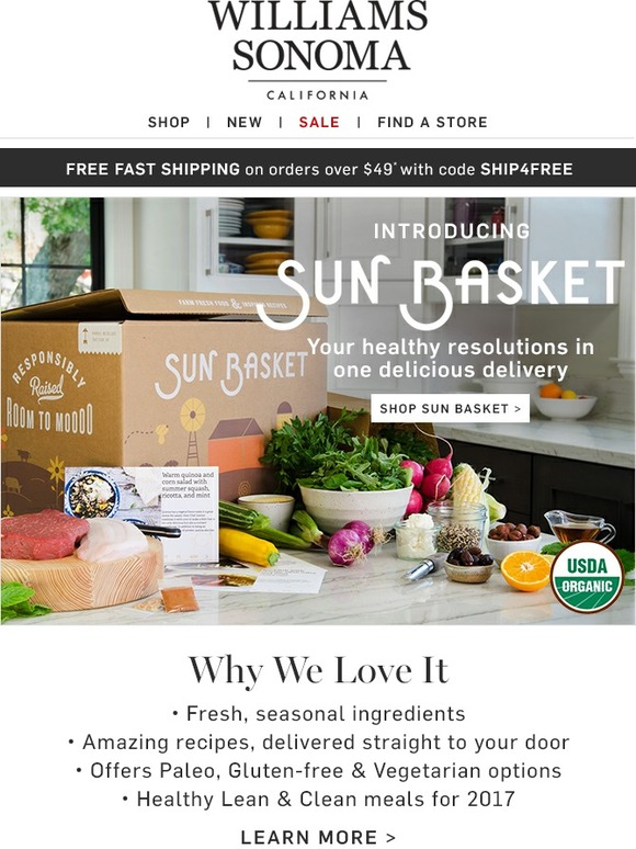 Williams Sonoma: Introducing Sun Basket: Fresh & Healthy Meal Kits ...