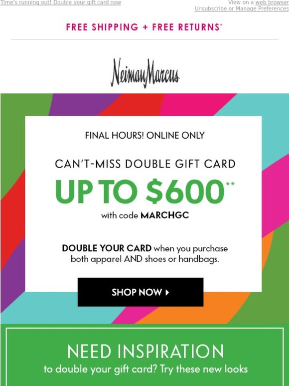 Neiman Marcus: $600 gift card ends tonight! Hurry to shop | Milled
