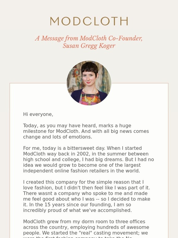 Modcloth: A Message from ModCloth Co-Founder, Susan Gregg Koger | Milled